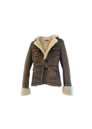 Dsquared2 Brown Leather & Shearling Jacket Size 40