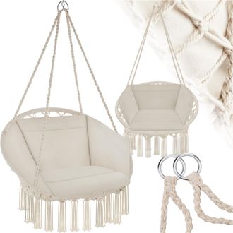 TecTake Indoor und Outdoor Hängesessel, Terrassen und Balkonmöbel, Hängesessel mit Gestell, robuste Konstruktion mit großem weichem Kissen, bis 150 kg - beige
