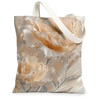 Generic Sac fourre-tout en toile avec oeillets de printemps pour le shopping, 33 x 38,1 cm, style 3D, motif floral de luxe, r&eacute;utilisable, pour femme, cool, mo