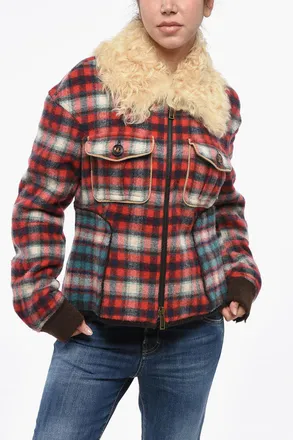 Dsquared2 Checked Flannel Jacket with Fur Collar Dsquared2