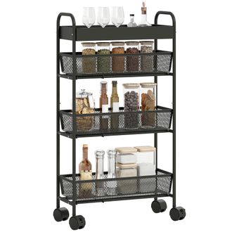 HOMCOM Aufbewahrungswagen mit 4 Ebenen, 3 ausziehbaren K&ouml;rben, Servierwagen mit Rollen, oberem Korb und Griff, multifunktionaler K&uuml;chenwagen f&uuml;r Schlafzimmer