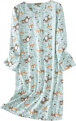 Generic Chemise de nuit pour femme - Manches longues - Col rond - Imprim&eacute; catoon - Chemise de nuit en coton confortable - Nuisette l&eacute;g&egrave;re et douce - V&ecirc;tement 