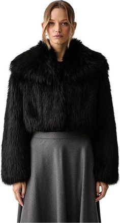 Patrizia Pepe Veste courte en fausse fourrure - Femme - Vestes - Noir - Taille: 38 FR