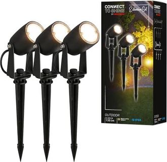 Briloner Connect to Shine 12V Gartensystem 3er Set LED Strahler mit Erdspieß, Erweiterungsset, IP65, warmweißes Licht, Gartenbeleuchtung, LED Gartenstrahler, 2