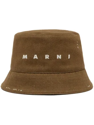 Marni bob en coton &agrave; logo brod&eacute; - Marron