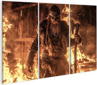 Islandburner Bild auf Leinwand Wikinger in der Schlachtflamme f&uuml;r Wohnzimmer Liebhaber Tattoo Studio Bilder Wandbilder Poster