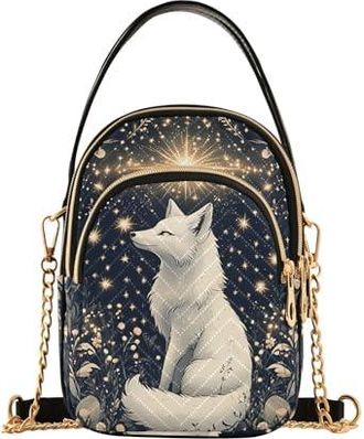 Mnsruu Sac à bandoulière pour femme - Motif renard mystique et étoile - Petit sac à bandoulière avec sangle réglable - Blanc