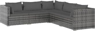 vidaXL 5-tlg. Garten-Lounge-Set mit Kissen Poly Rattan Grau Vidaxl