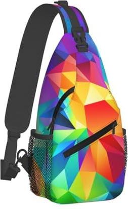 Generic Sacoche Port&eacute; &eacute;paule Rainbow g&eacute;om&eacute;trique L&eacute;ger Sling Bag Mode Sac DEpaule pour Randonn&eacute;e Homme Voyage