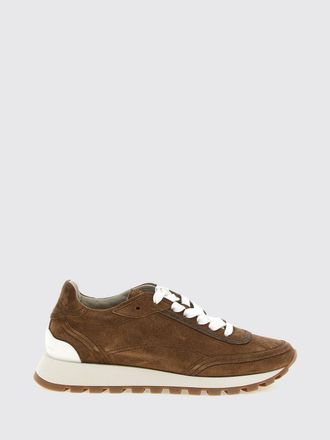 Brunello Cucinelli Baskets basses en cuir de veau su&eacute;d&eacute; avec monile