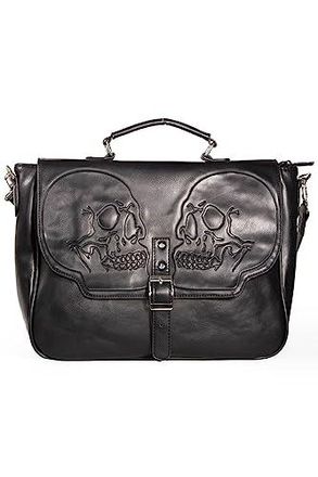 Banned Fire Armor Cartable Sac Bandouli&egrave;re T&ecirc;te de Mort Emboss&eacute; Simili Cuir Gothique