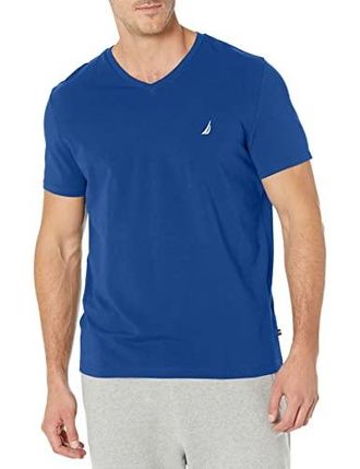 Nautica Short Sleeve Solid Slim Fit V-Neck T-Shirt, Bleu Marine, L Homme
