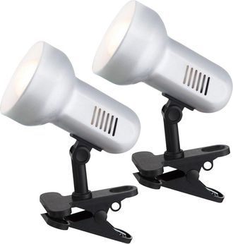 Globo Lighting Klemmstrahler Spotlampe beweglich Tischlampe Schreibtischlampe silber, Metall Kunststoff, 1x E27, LxH 16 x 21 cm, 2er Set