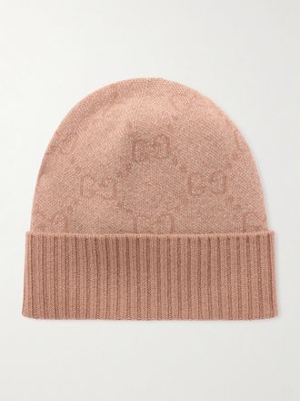 Gucci Beanie Aus Strick Aus Einer Kaschmirmischung Mit Logomuster - Neutral
