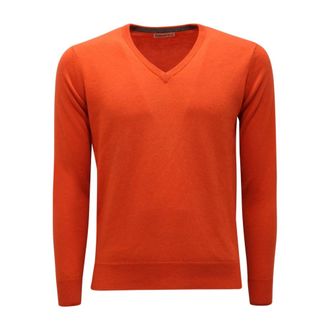 KANGRA Kaschmir V-Ausschnitt Pullover Made in Italy - - Knitwear - Herren - Orange - S