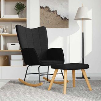 vidaXL Schaukelsessel mit Hocker Schwarz Stoff - Vidaxl