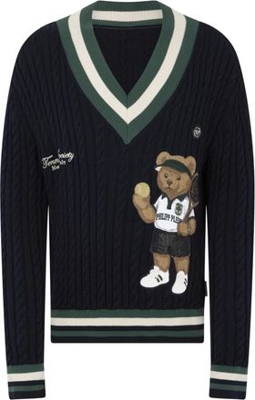 Philipp Plein Homme, Pulls, Bleu, Taille: 2XL V-Neck Pullover Plein Tennis