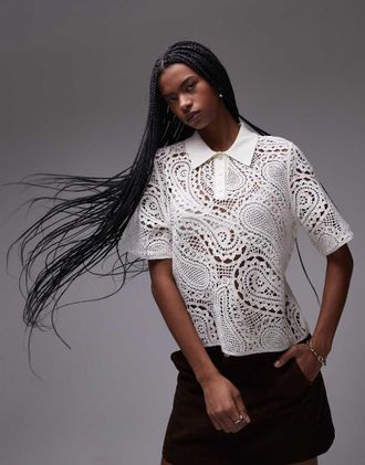 & Other Stories Blouse en maille crochetée - Blanc