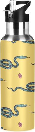 Mnsruu Cartoon Wilde S&uuml;&szlig;e Schlange Trinkflasche Wasserflasche mit Strohhalm f&uuml;r Sport, 600ML Thermosflasche BPA-frei Isolierflasche Edelstahl 18/8 f&uuml;r Kinder