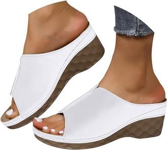 Generic Pantoufles orthop&eacute;diques avec soutien de la vo&ucirc;te plantaire pour femme - Confortables - Couleur unie - Respirant - En cuir - Semelle compens&eacute;e - &Agrave; enf