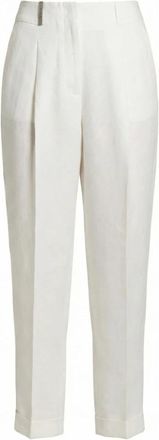 PESERICO Femme, Pantalons, Blanc, Taille: 36 FR Pantalon Gabardine en Lin Pur
