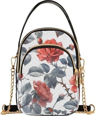 Mnsruu Sac à bandoulière pour femme avec sangle réglable Motif rose rouge