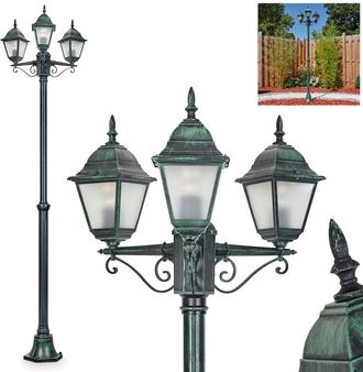 HOFSTEIN Außenwegeleuchte Naofe, Wegeleuchte aus Metall/Glas in Schwarz-Grün/Milchglas, Kandelaber 3-flammig im Vintage/Retro Look, Höhe max. 220 cm, Gartenbel