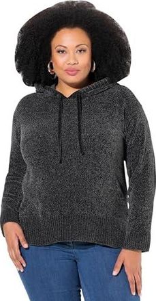 Ulla Popken Femme Grandes Tailles Sweat-Shirt en Maille Chenille, Capuche avec Cordon de Serrage, Manches Longues Gris Graphite 58+ 833068110-58+