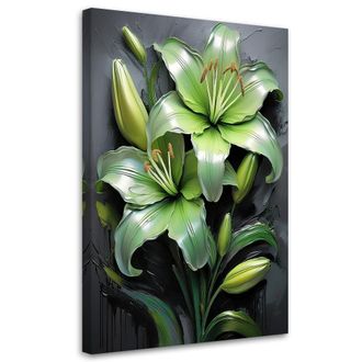 Feeby Wandbild - Wohnzimmer Modern Deko - Lilie Gr&uuml;ne Blume gemalte - 40x60 1tlg - Bilder Leinwand - Bild auf Leinwand Schlafzimmer - Leinwandbilder f&uuml;r die