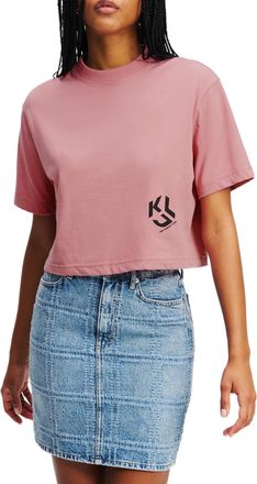 Karl Lagerfeld Karl Lagerfeld Jeans, Damen, Regular Kurzarm Cropped Monogram T-Shirt, Normale Passform, Fingerhut, L