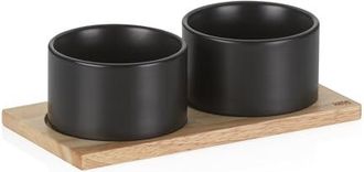 KELA Servierschalen Set 3tlg GUNTEN, Keramik Snackschalen mit Servierplatte, rund, Fondue Dipschalen Set schwarz