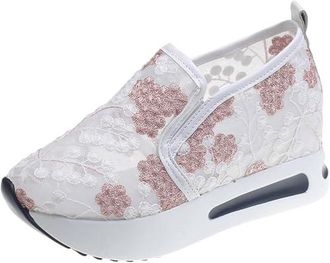 Generic Baskets orthop&eacute;diques pour femme - Broderie florale - Respirantes - Bout rond - Chaussures compens&eacute;es habill&eacute;es et d&eacute;contract&eacute;es - Chaussures de march