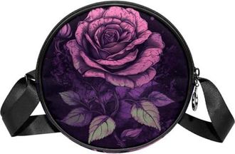 Generic Circle Sac &agrave; bandouli&egrave;re pour femme, violet et noir, petit sac &agrave; bandouli&egrave;re avec fermeture &eacute;clair, bretelles r&eacute;glables, sac &agrave; main rond d&eacute;contract&eacute; p