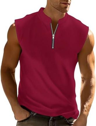 Generic DENGJIAMY D&eacute;bardeurs d&eacute;t&eacute; sans manches avec fermeture &eacute;clair 1/4 pour homme, v&ecirc;tements de gym, athl&eacute;tisme, bodybuilding, t-shirts tendance pour entra&icirc;