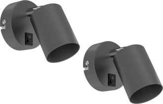 LEDs Com 2 Stück Wandleuchte WAIKA, Schalter, anthrazit matt, rund, 1x GU10 max. 60W