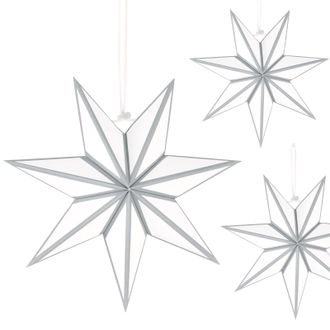 Papu 3er Papiersterne Weihnachten Set - 30 cm - Weiß & Grau Weihnachtskugeln,Faltstern Weihnachten Papier Stern Weihnachts Deko,7 Zackig Stern zum Aufhänge
