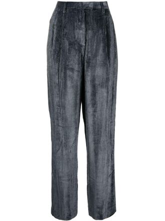 Brunello Cucinelli pantalon en velours c&ocirc;tel&eacute; &agrave; coupe fusel&eacute;e - Bleu