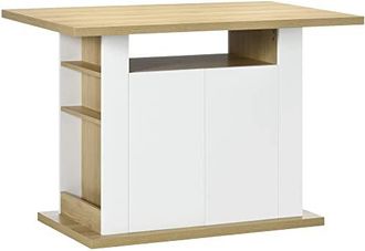 HOMCOM Table à Manger ilot Central Cuisine Meuble de Rangement avec Grand Plan de Travail 4-6 Personnes - Placard 4 Portes et étagères - en Bois - dim. 110L 