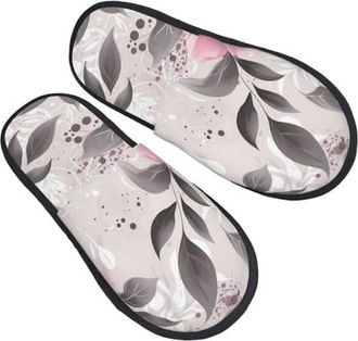 Generic Pantoufles En Coton Fleurs Et Feuilles Sur Fond Gris Doux Slippers Confortable Pantoufles Pour Outdoor Automne Voyage L
