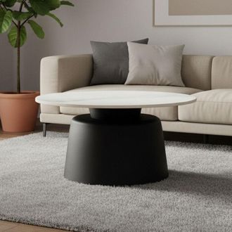 M&S Collection Table basse 70x70x36cm en c&eacute;ramique blanc marbr&eacute; - SANTINI