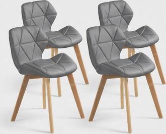 Oresteluchetta 2er-Set Design-St&uuml;hle aus Holz und Kunstleder f&uuml;r K&uuml;che Spark - Grau