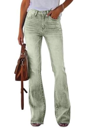 Generic Jean taille haute pour femme - Coupe évasée - Extensible - Coupe ajustée - Style années 70 - Pantalon Y2k, A08-vert clair, XXL