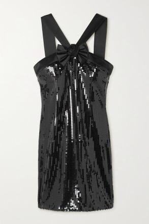 Alessandra Rich Minikleid Aus Chiffon Mit Pailletten, Bes&auml;tzen Aus Seidensatin Und Schleife - Schwarz