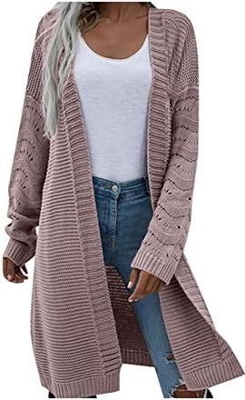 Generic Cardigan en tricot &eacute;pais pour femme - Cardigan long pour femme - Couleur unie - Cardigan cascade &agrave; manches longues - V&ecirc;tements dext&eacute;rieur chauds ouver