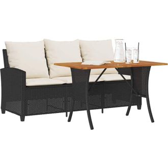vidaXL Gartensofa 3-Sitzer mit Kissen & Tisch Schwarz Poly Rattan - Vidaxl