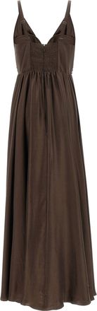 Zimmermann Pleated Silk V-Neck Dress - Brown