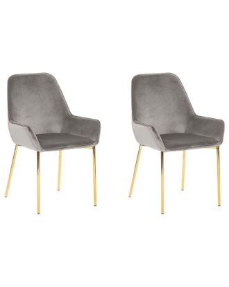 Beliani Beliani - Set Di 2 Sedie Da Pranzo Con Rivestimento In Velluto Grigio E Gambe Dorate Loverna