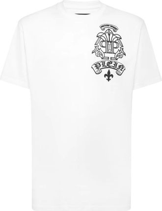Philipp Plein Homme, Tops, Blanc, Taille: XL T-Shirt Col Rond Tattoo