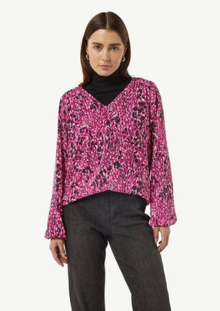 Comma Langarmbluse Bluse Gemusterte Chiffon-Bluse mit V-Ausschnitt