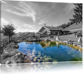 Pixxprint wunderschönes Haus in den Alpen B&W, Größe: 120x80cm, Leinwandbild, fertig gespannt, Wandbild, Dekoration, Kunstdruck, kein Poster